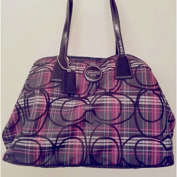 Coach | Bags | Coach Signature Poppy Tartan Plaid Glitter Satchel Purse ...